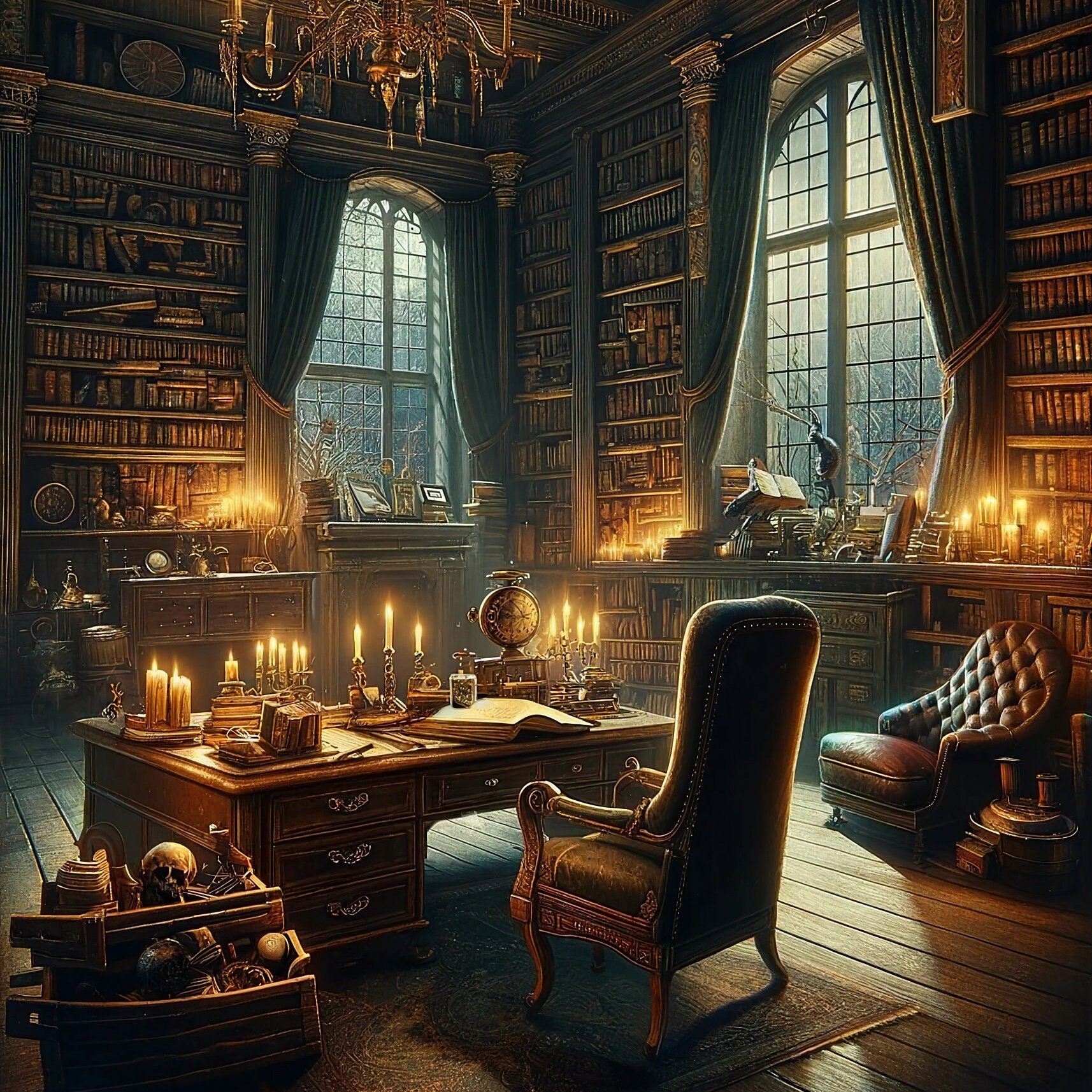 Dark Academia Digital Art Collection - Set of 5 Enigmatic Study Scenes ...