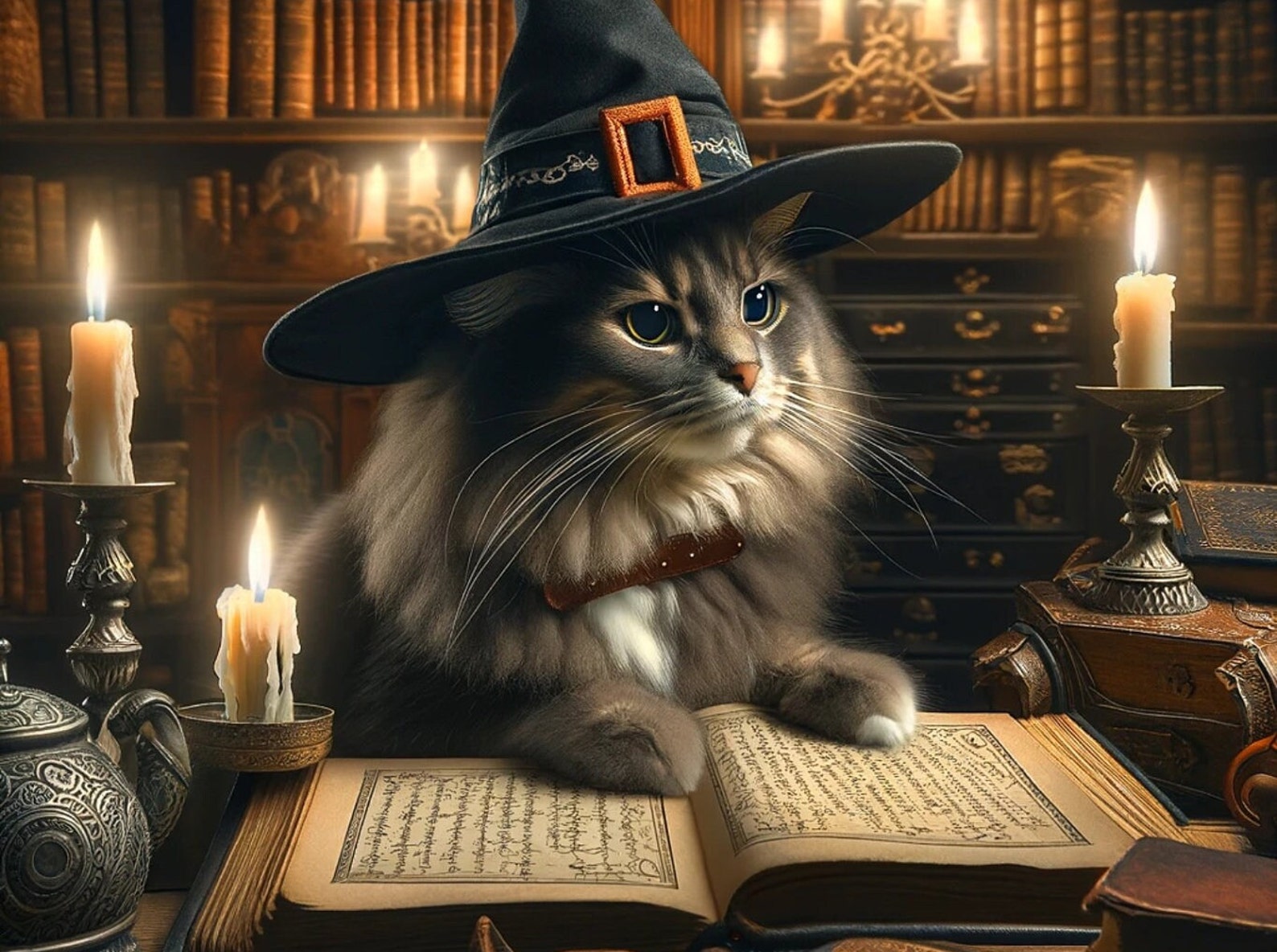 Enigmatic Feline Scholars: Set of 5 Dark Academia Themed Cat Prints ...