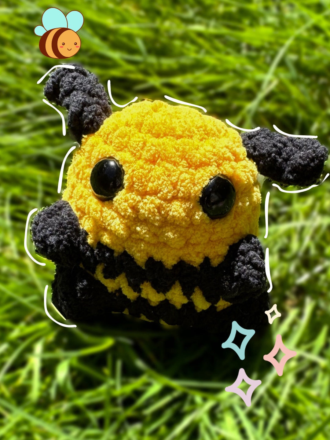 Sitting Bumble Bee Crochet Amigurumi for Kids Stuffed Plushie Bee With ...