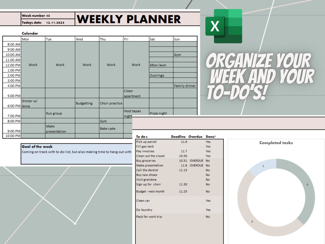 Weekly Planner reusable Excel Template - Etsy