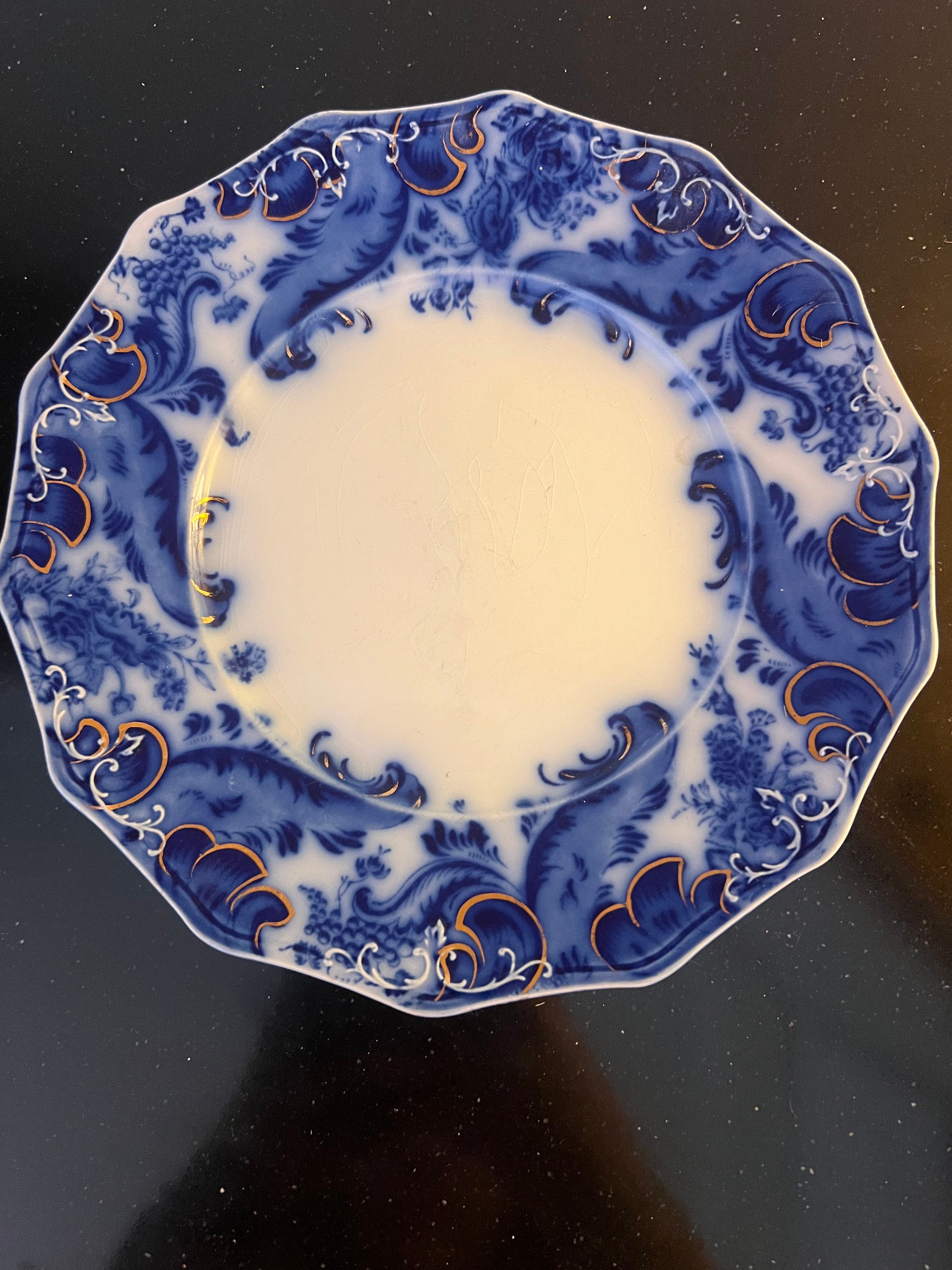 W.H. Grindley & Company New Field Pottery 1891 Woodland Flow Blue and ...