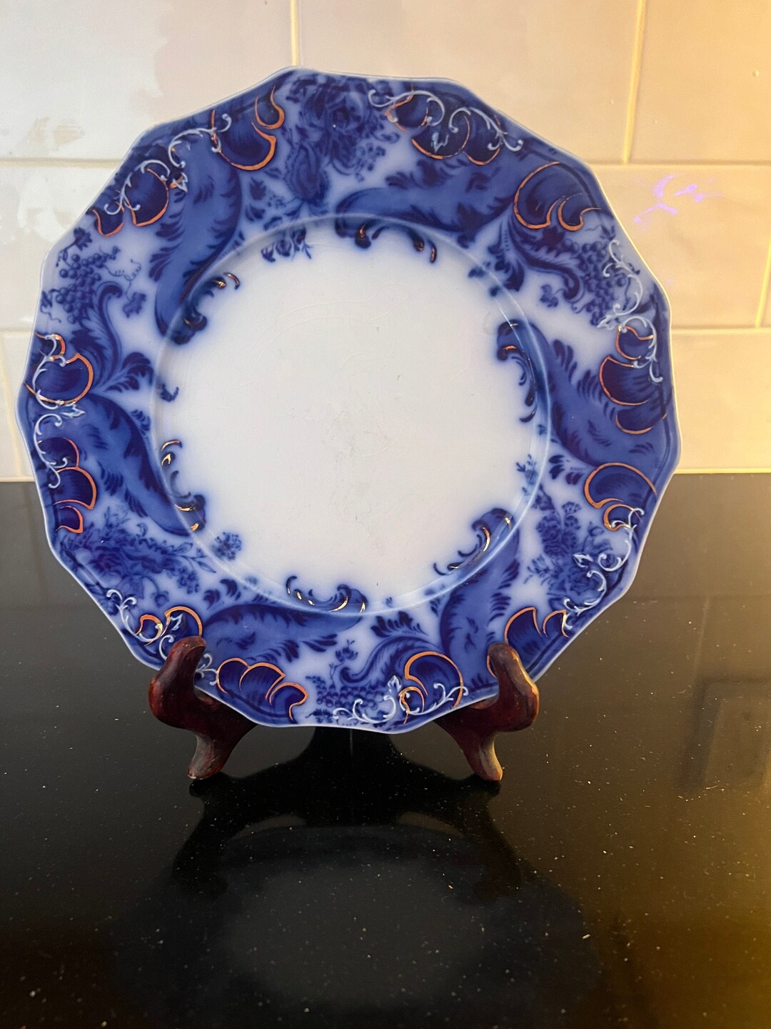 W.H. Grindley & Company New Field Pottery 1891 Woodland Flow Blue and ...