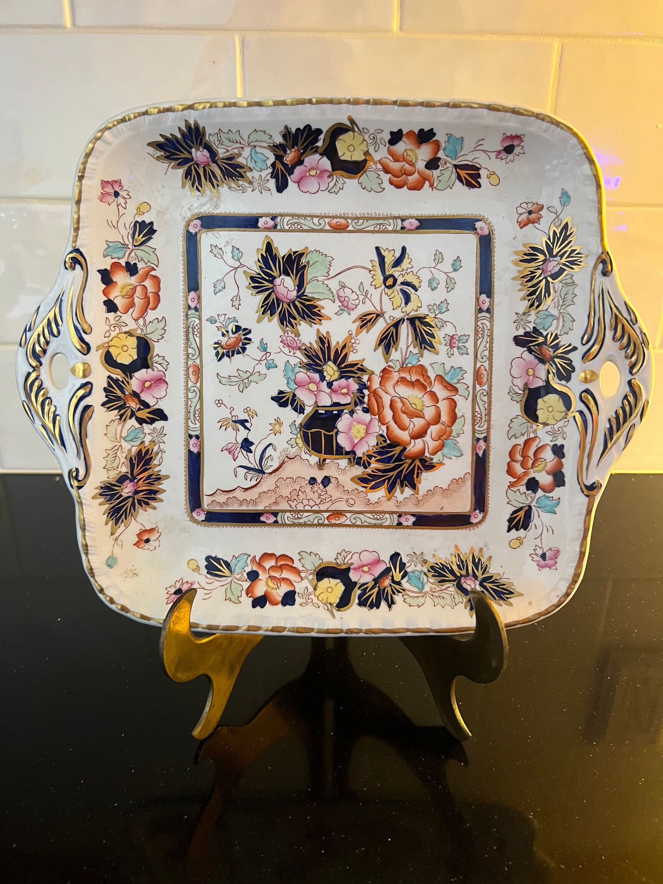 Colorful Gilt Edged Rare Ironstone Plate by Masons Mandarin Chinoiserie ...