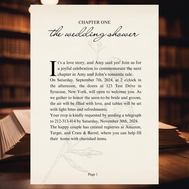 Book Theme Wedding Shower Invitations Book Theme Engagement Party ...
