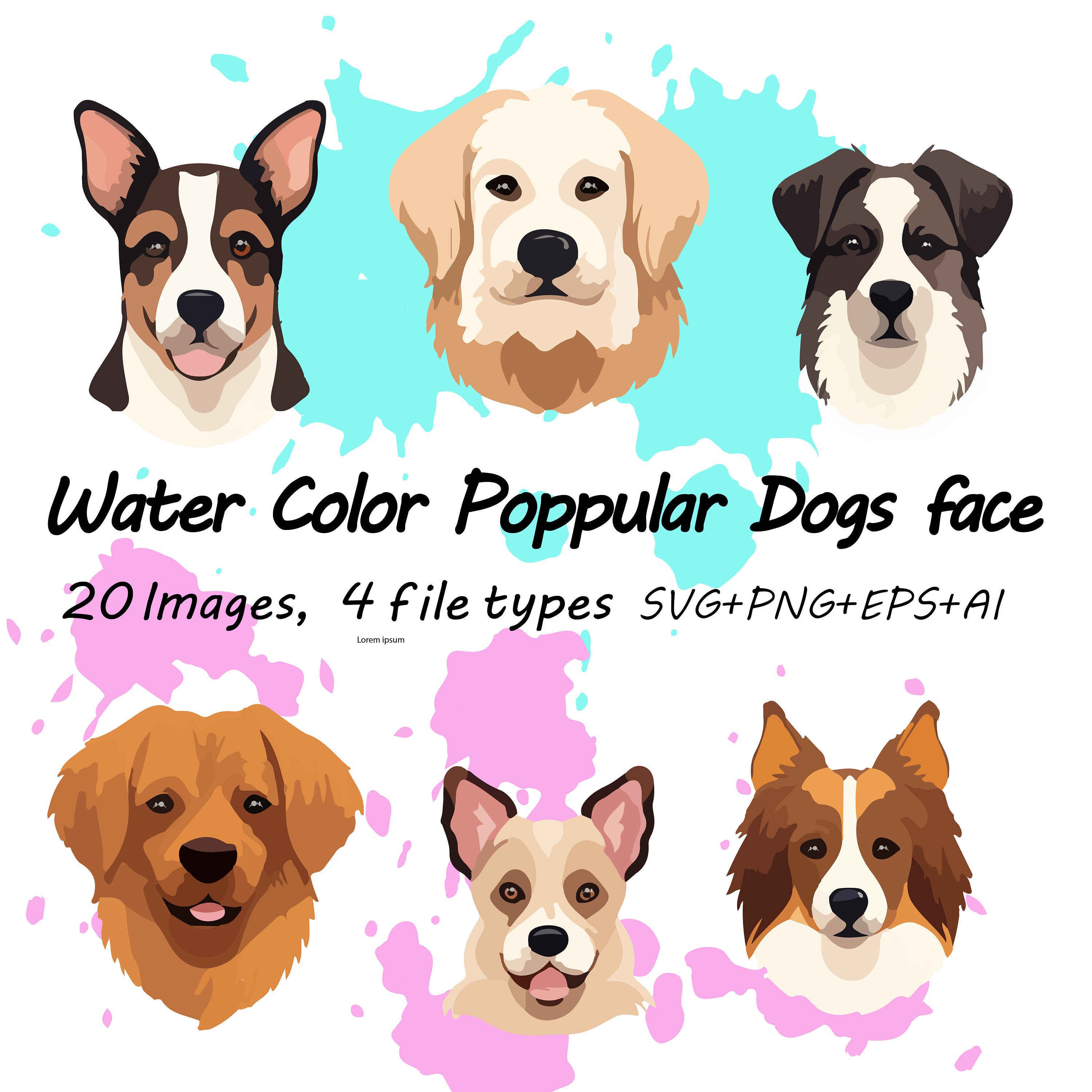 Watercolor Dog Clipart | Set of 20 Dog Clipart Breeds, Dog Clipart PNG ...