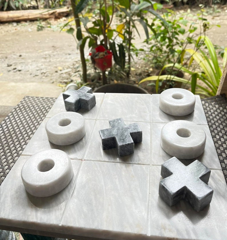 Tic Tac Toe Marble Board and Elements, Classic Board Game, Xs and Os Handmade Board Game ...