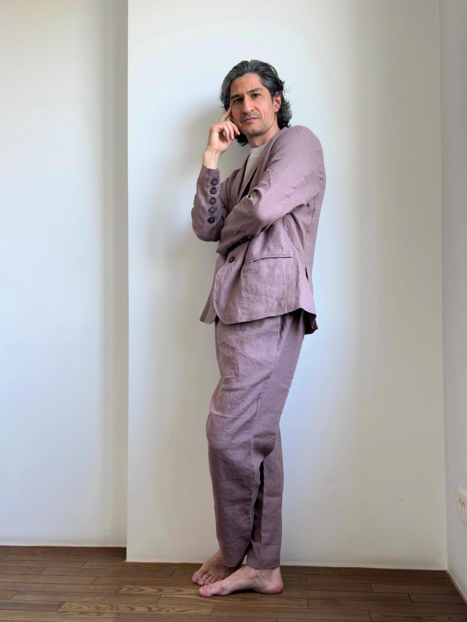 Dusty Lavender Linen Suit for Men: Custom Embroidered Casual Set - Etsy