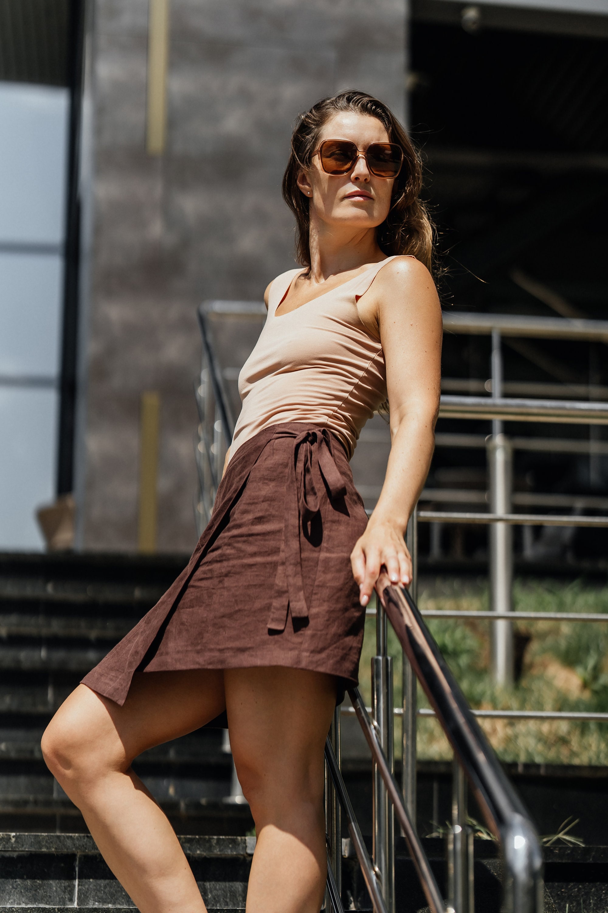 Linen Wrap Mini Skirt Beach Linen Belted Skirt Summer Wrapped Tulip ...