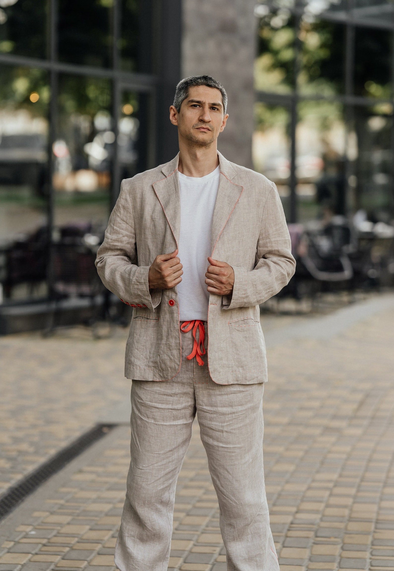 Oversized Men's Linen Suit Linen Suit for Men With Embroidery Casual ...