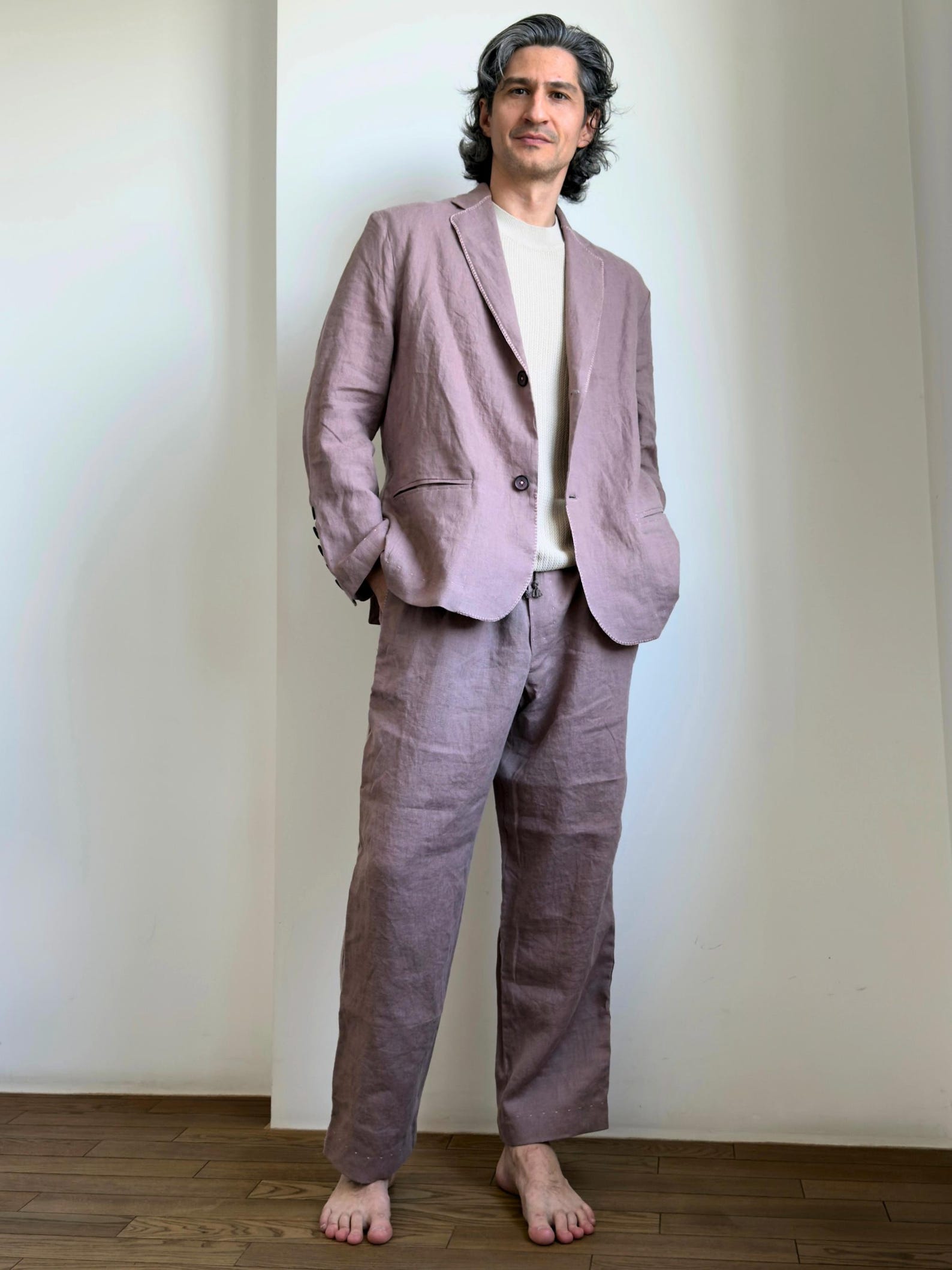 Dusty Lavender Linen Suit for Men: Custom Embroidered Casual Set - Etsy