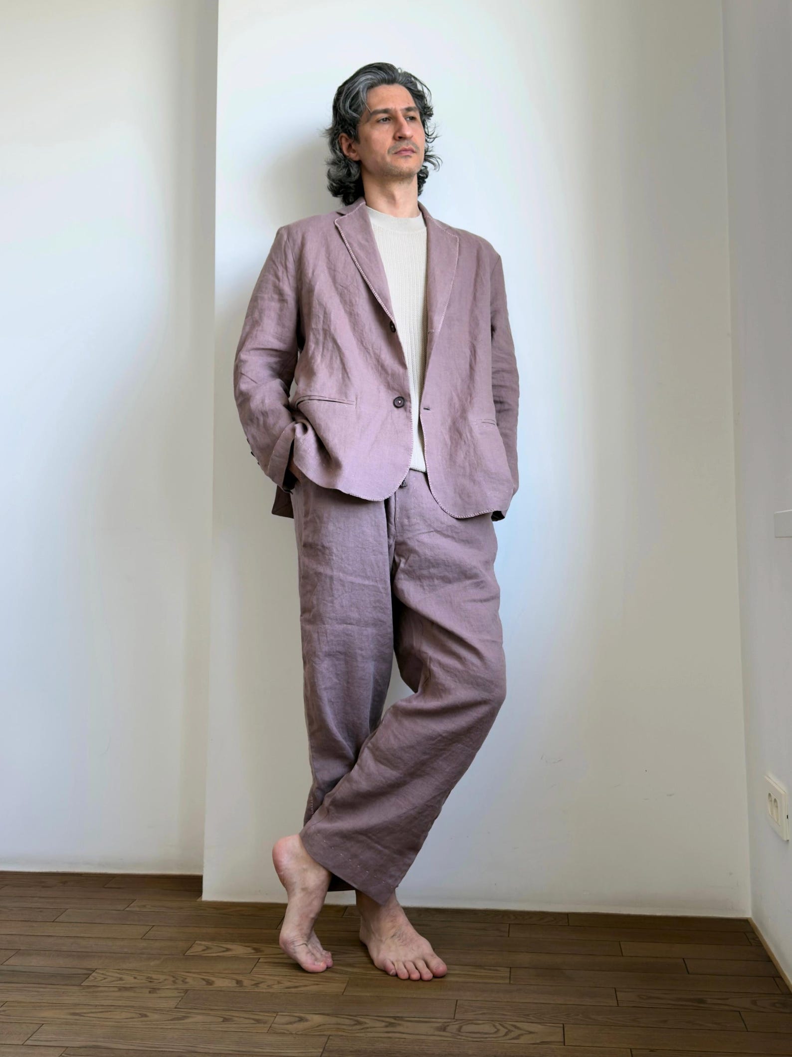 Dusty Lavender Linen Suit for Men: Custom Embroidered Casual Set - Etsy