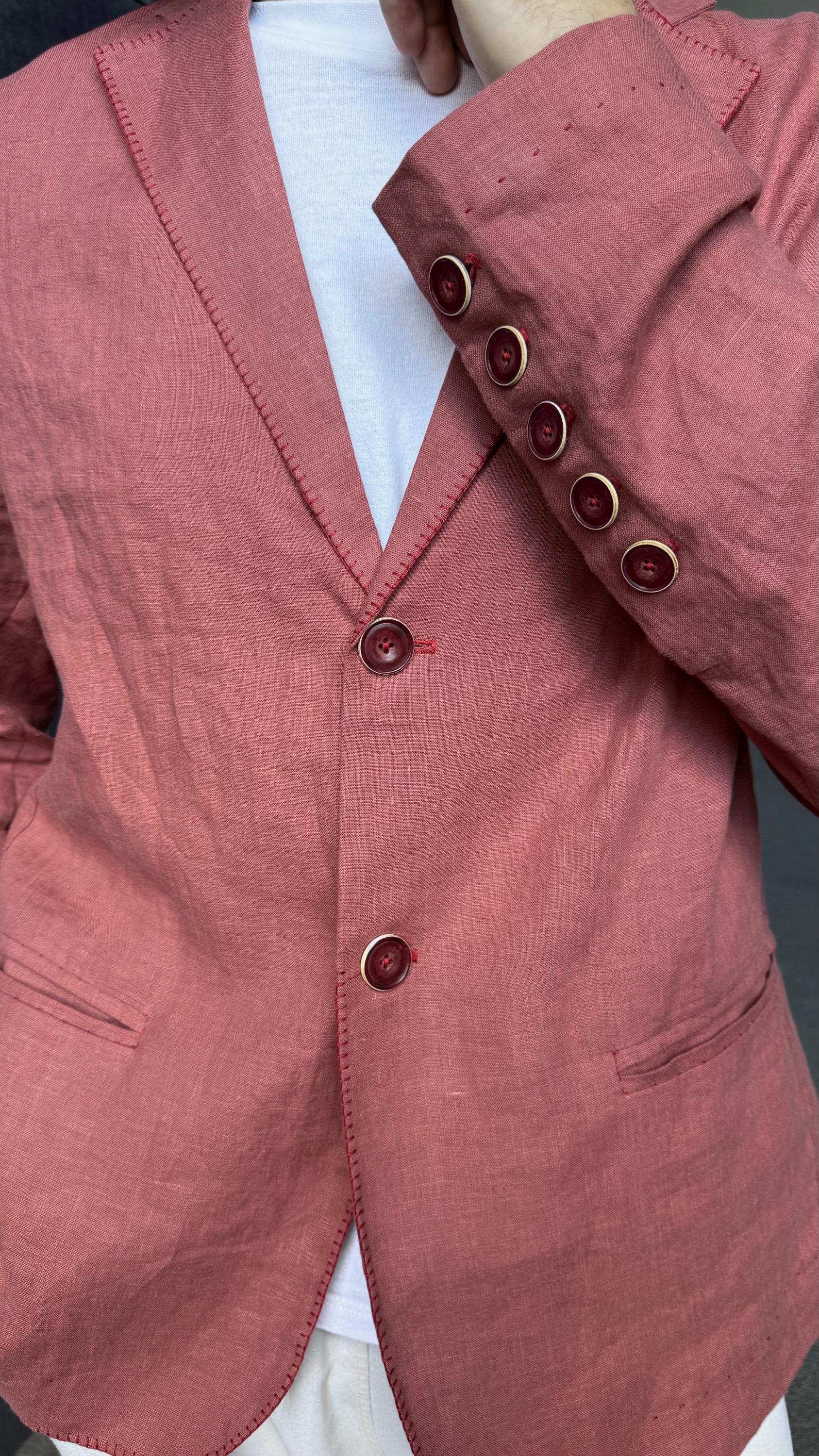 Terracotta Linen Jacket With Embroidery, Boho Linen Blazer, Summer ...