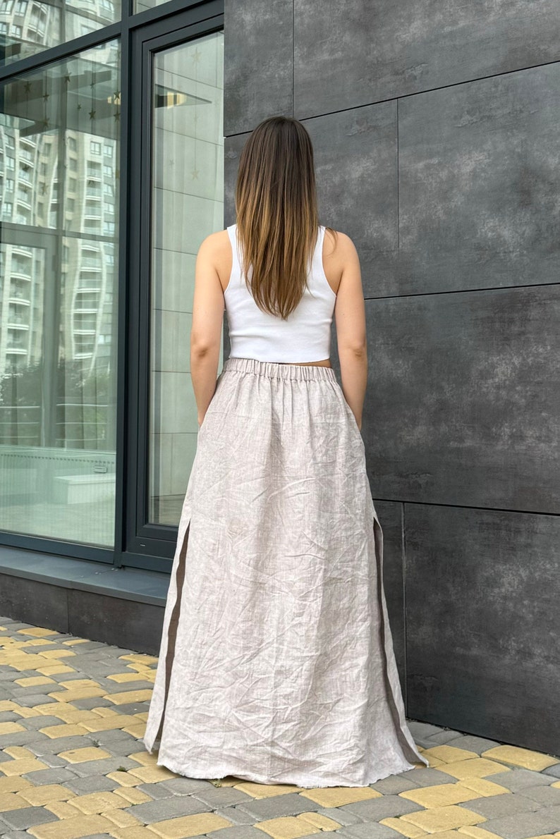 Ivory Linen Maxi Skirt: Handmade Long Skirt With Pockets - Etsy