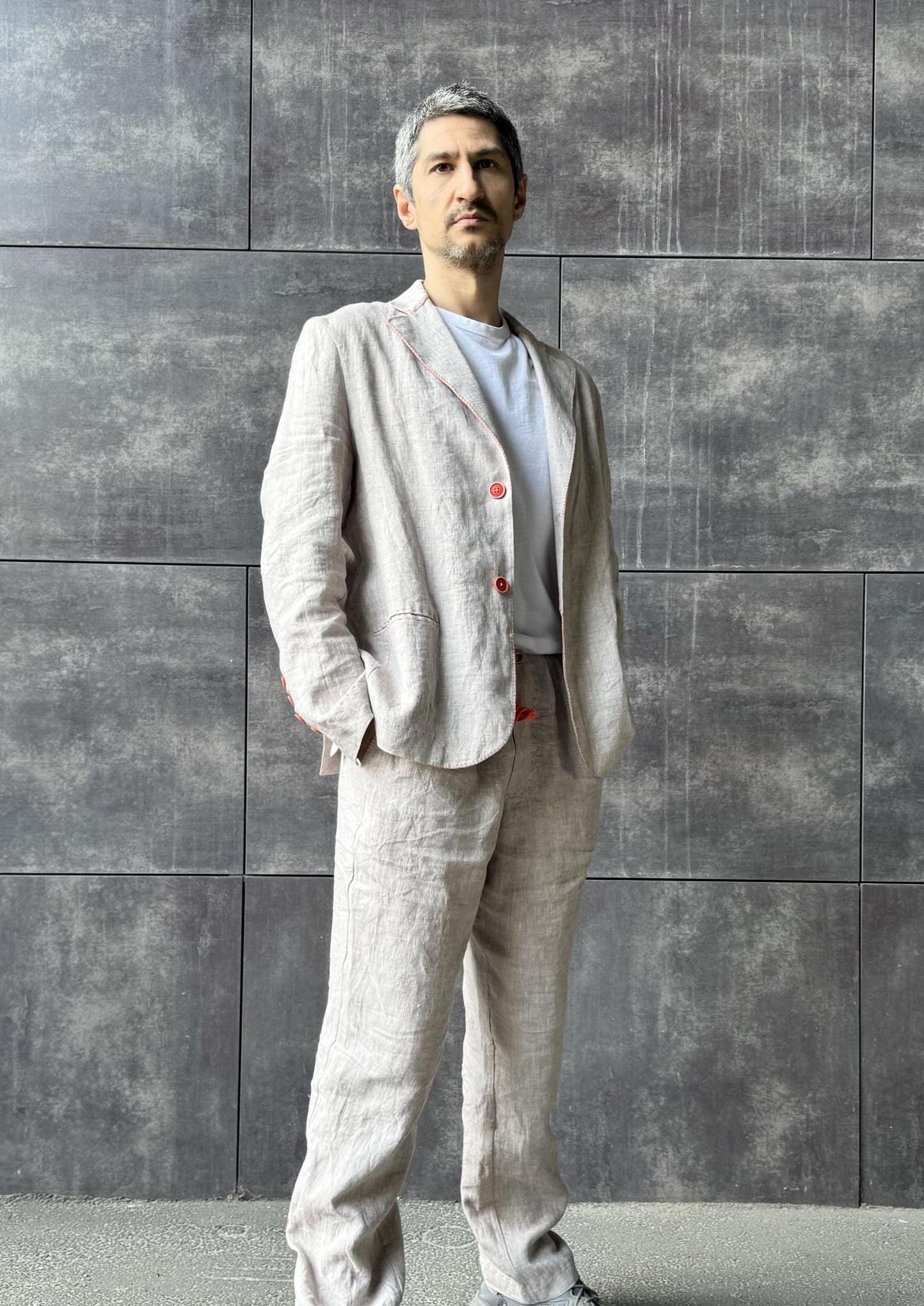 Custom Linen Suit for Men With Embroidery - Buttoned Mens Linen Suit ...