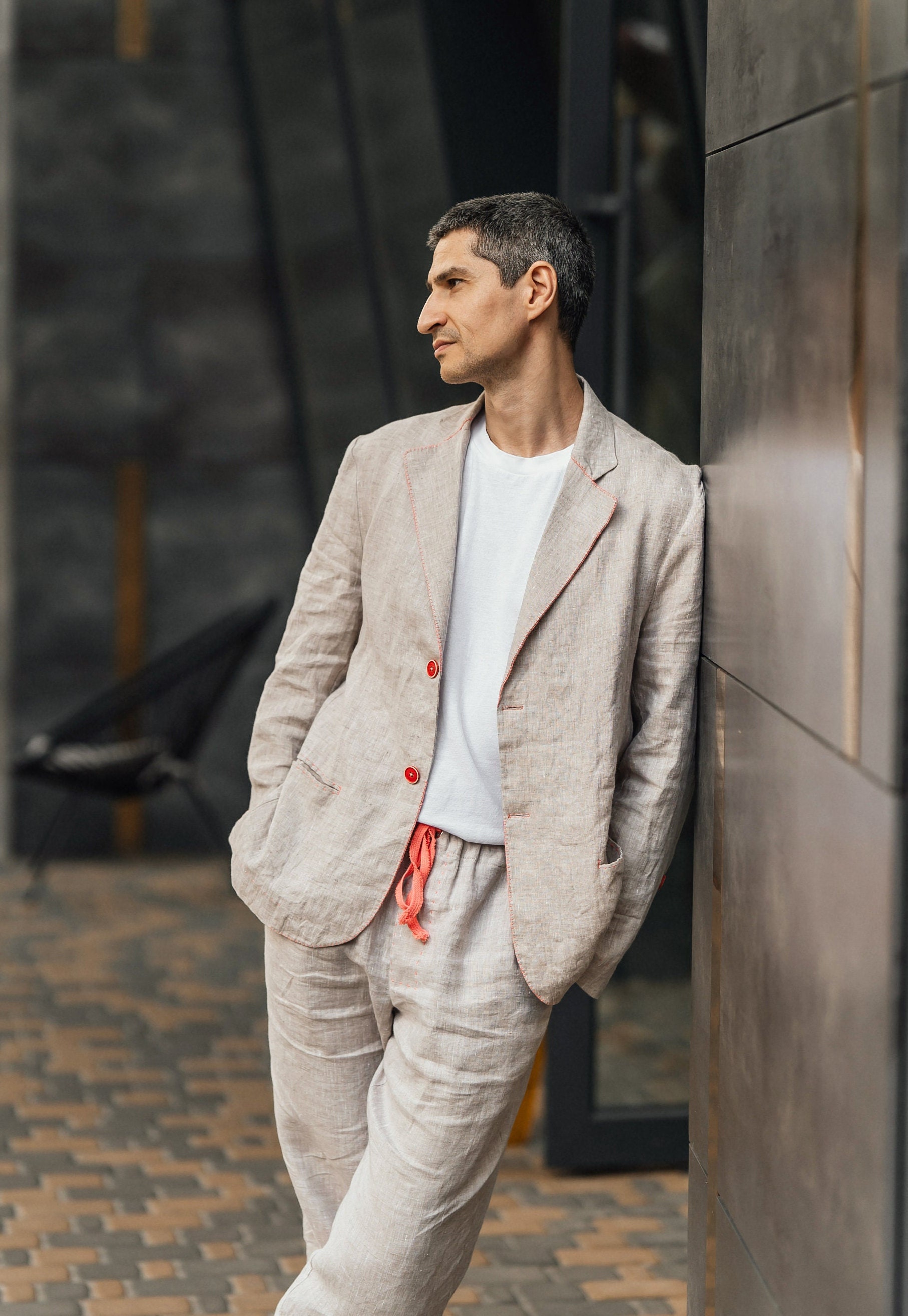 Oversized Men's Linen Suit Linen Suit for Men With Embroidery Casual ...