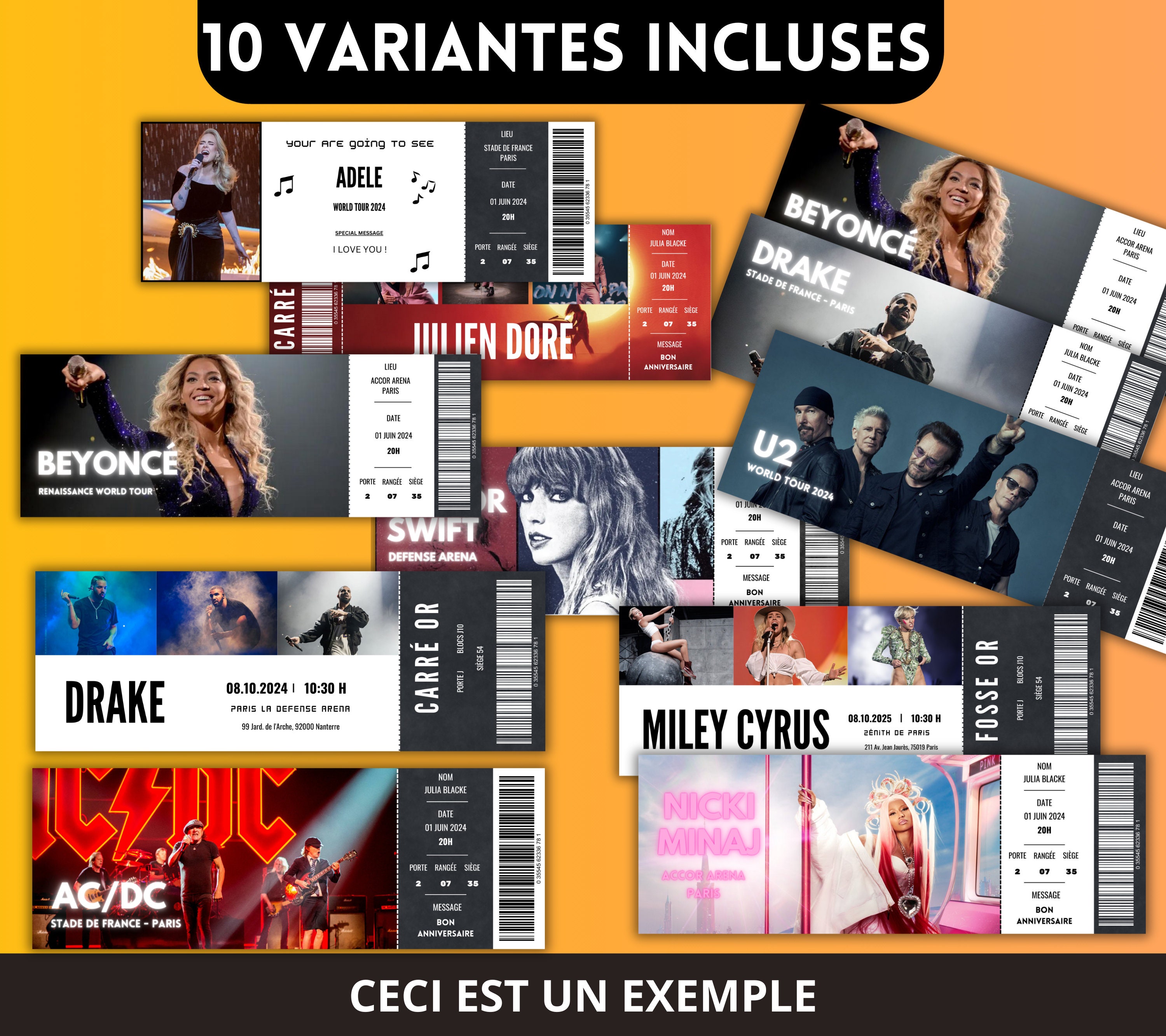 Billet de concert imprimable personnalisé, billet concert souvenir collector, billet d'événement ...