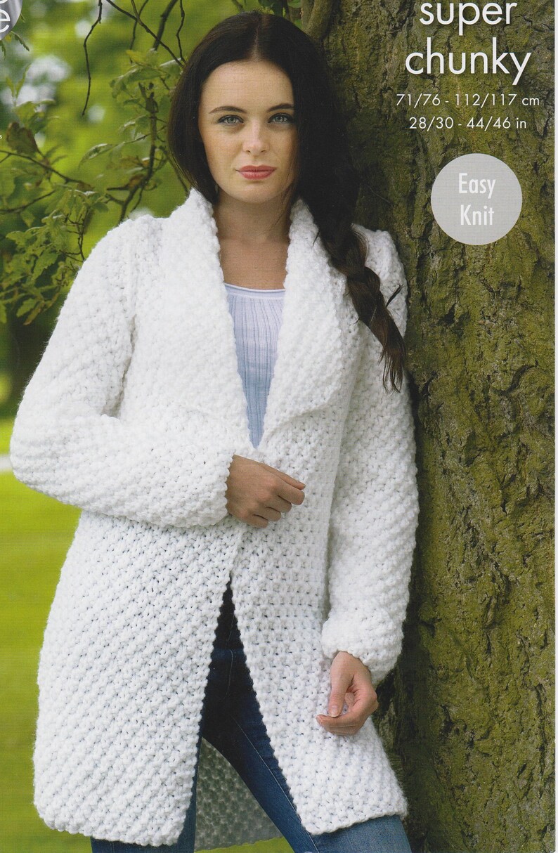 Womens Ladies Easy Knit Textured Jacket and Sweater Super Chunky ...