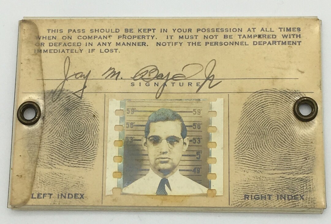 Glenn L. Martin Company Aircraft Aerospace ID Badge Photo Fingerprints ...