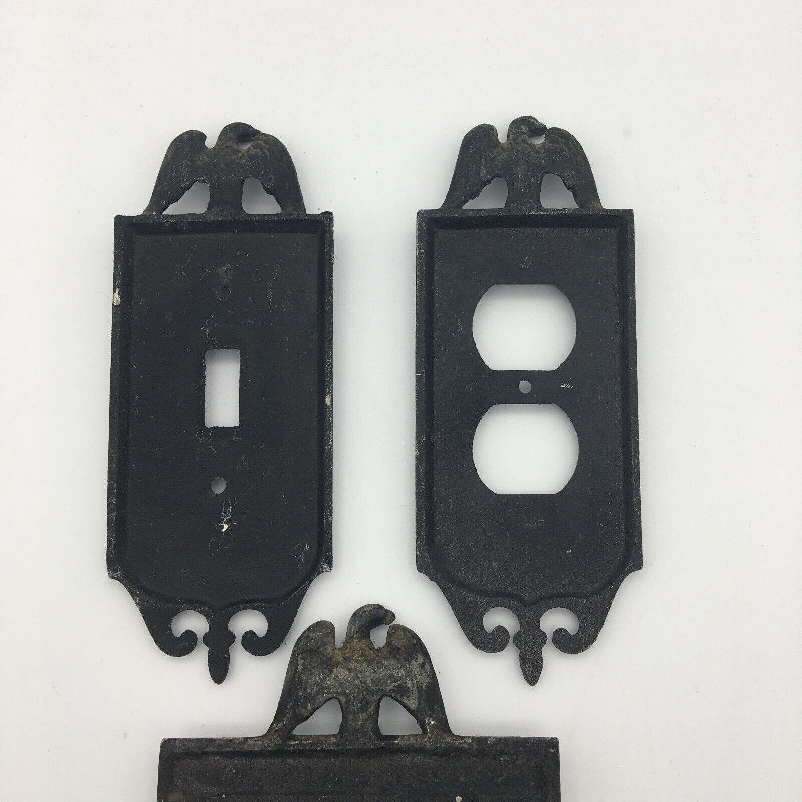 3 Vtg Black Cast Aluminum Textured Metal Eagle Light Switch Plate ...