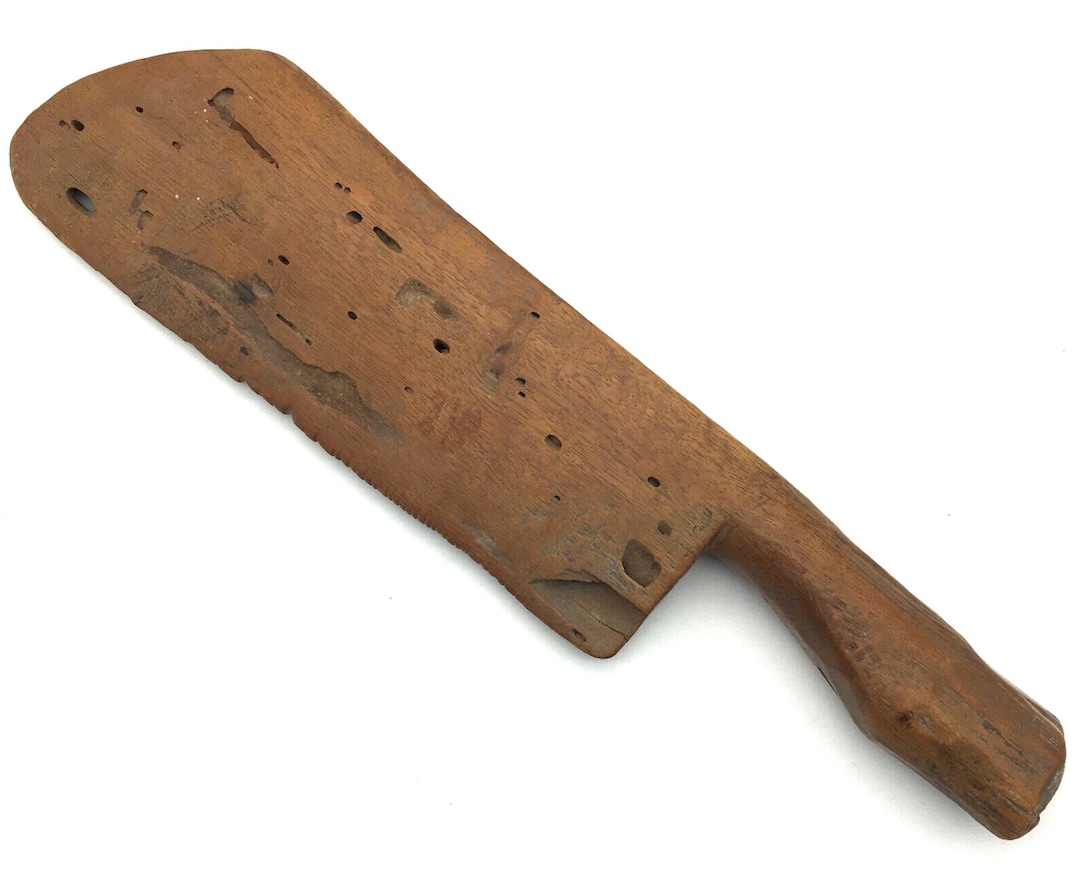 Antique One-piece Wood Carved Cleaver Chopper Primitive Folk Art 13 ...
