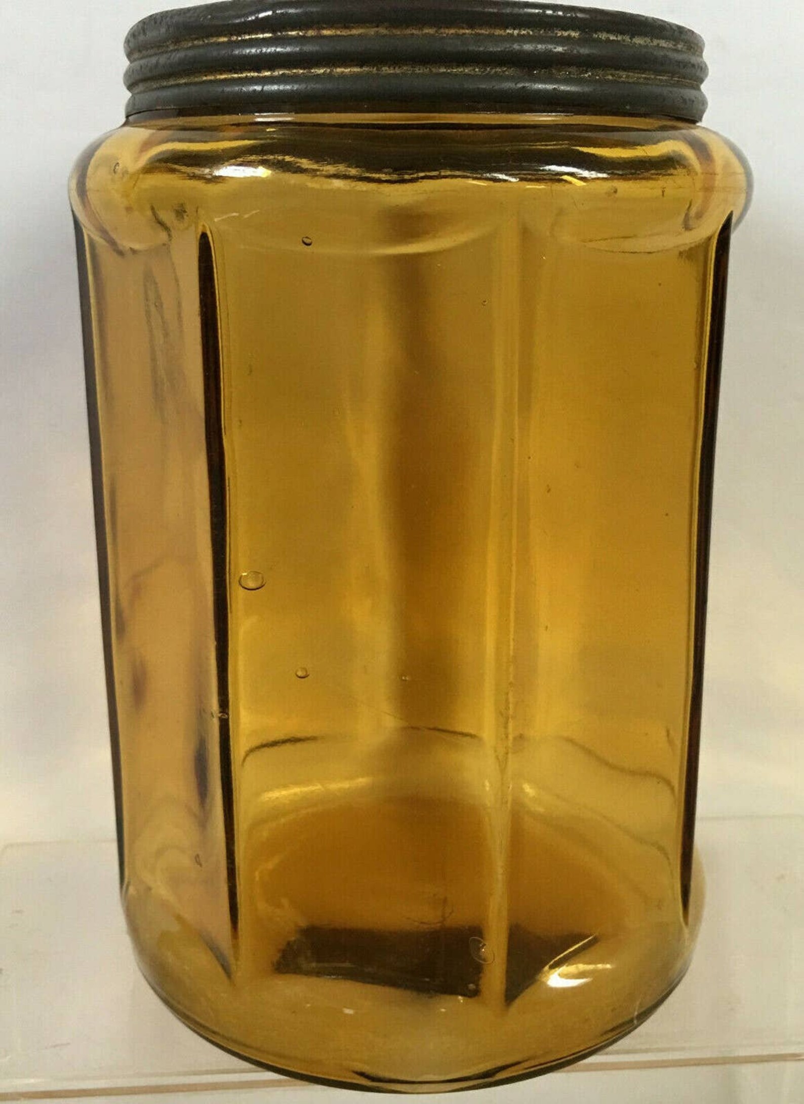 Amber Paneled Depression Era Glass Kitchen Canister Storage Jar W ...