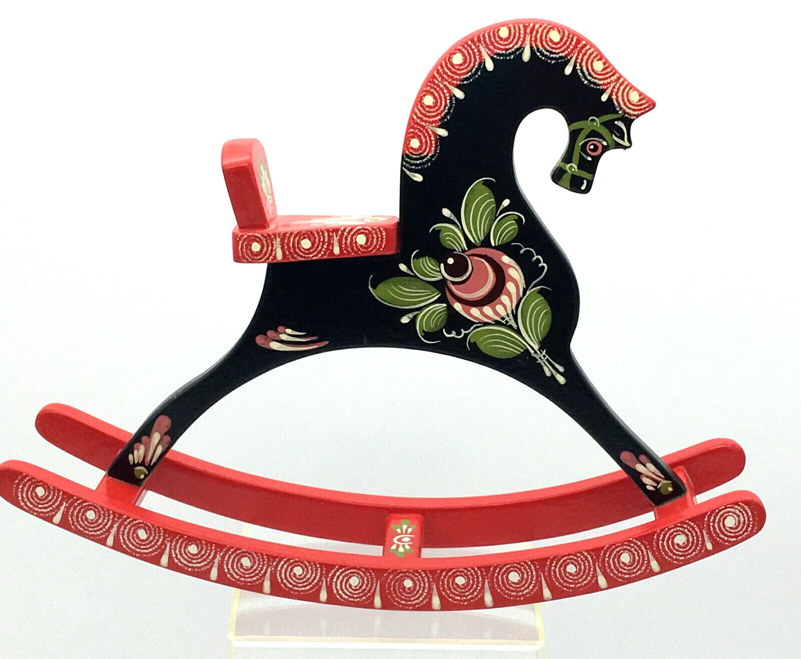 Russian Floral Handpainted Wood Rocking 7 Horse Folkart Vintage 1996 ...