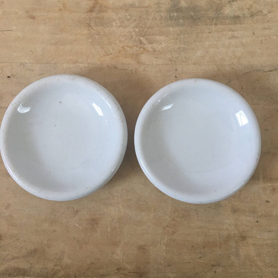 2 Vintage Antique Ironstone Butter Pats Thick Chunky Farmhouse Shabby ...