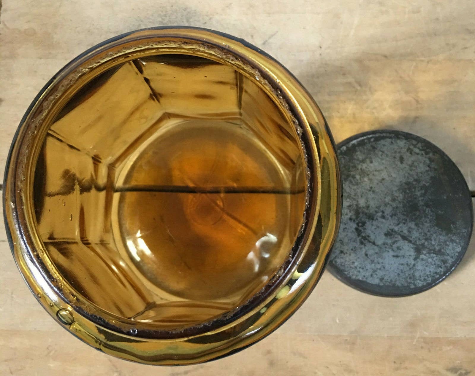 Amber Paneled Depression Era Glass Kitchen Canister Storage Jar W ...