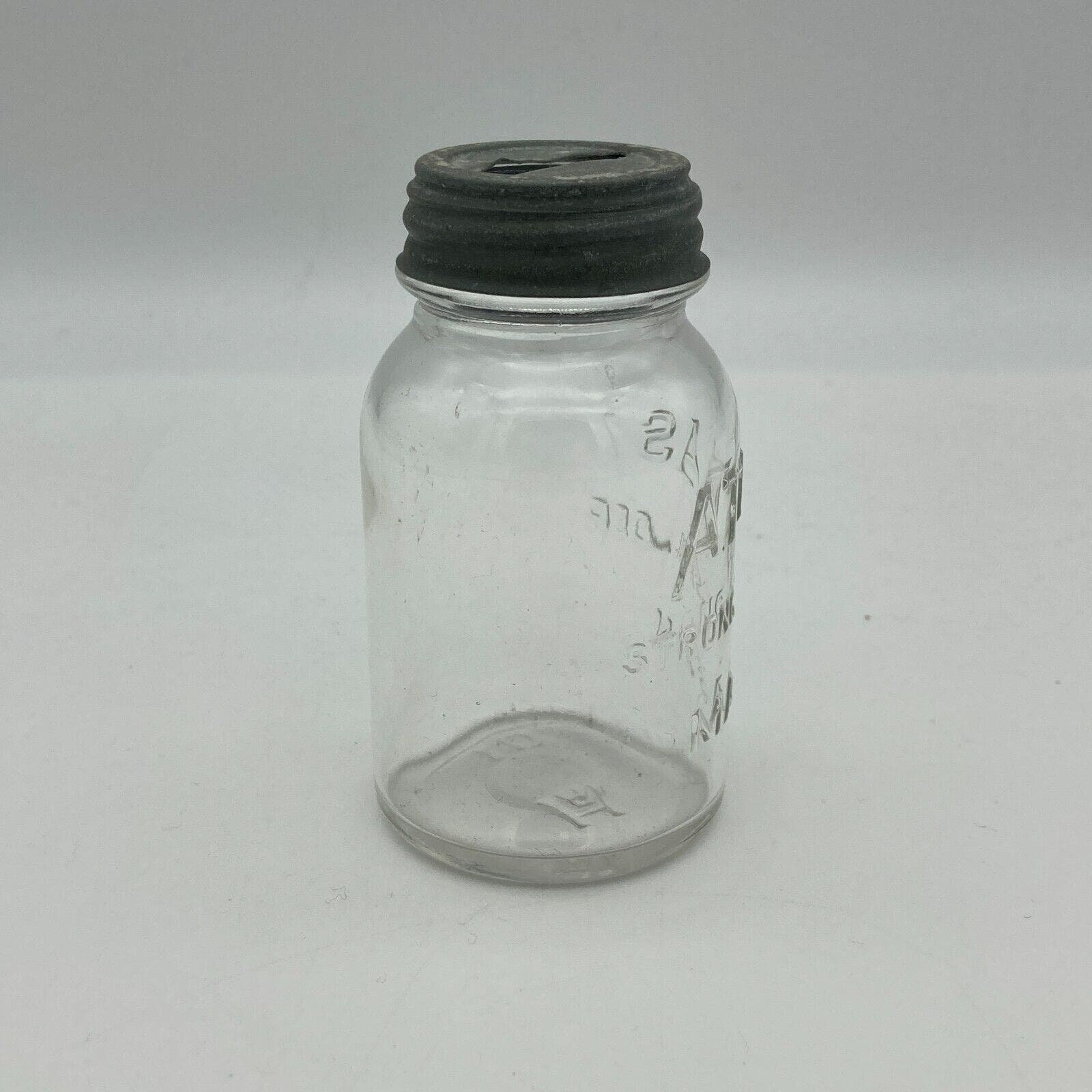 Vintage Mini Atlas Strong Shoulder Mason Embossed Fruit Jar Coin Bank ...