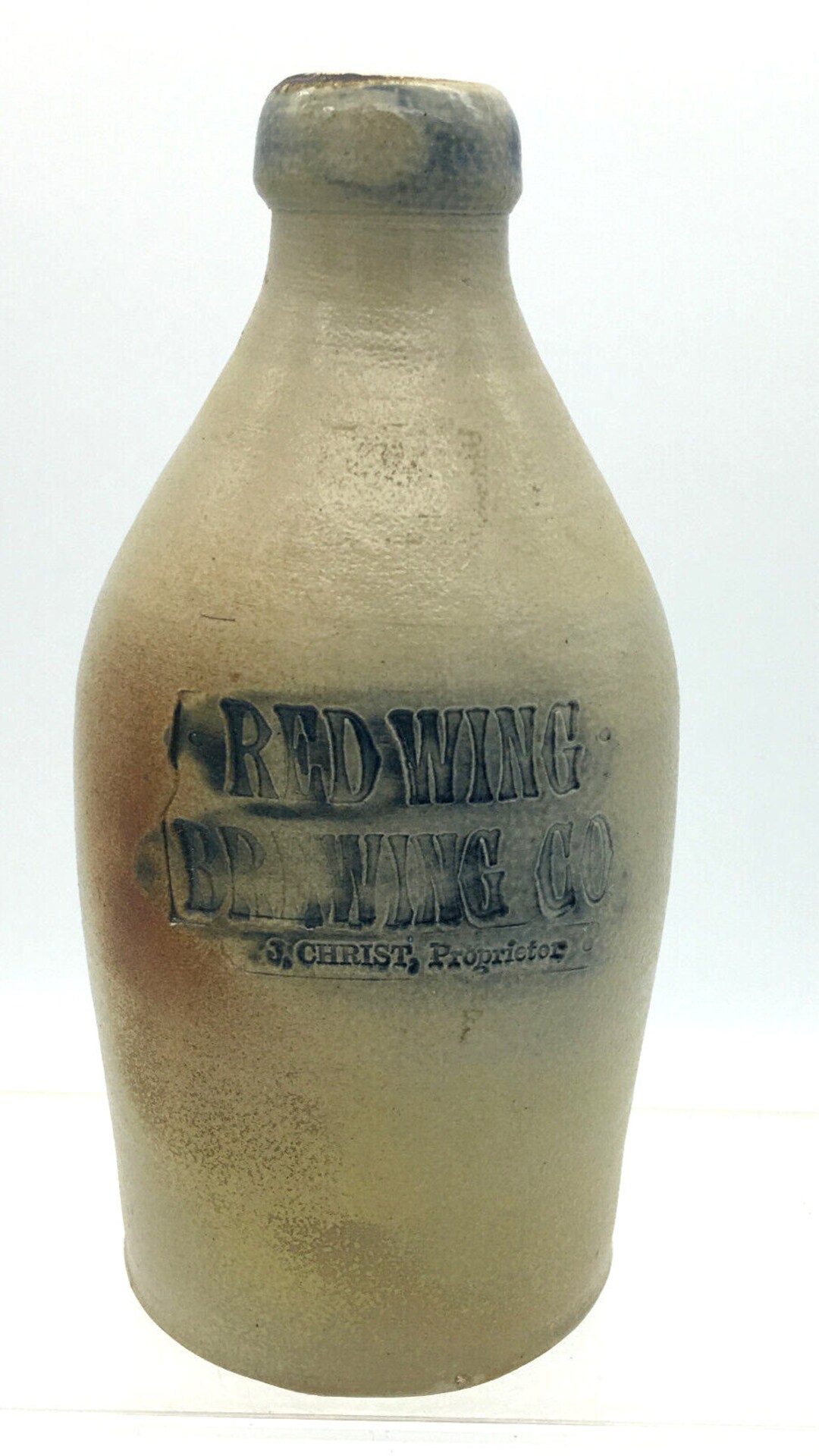 1990 Red Wing Brewing Co. Blue Deco Stoneware 7 Bottle J. Christ ...