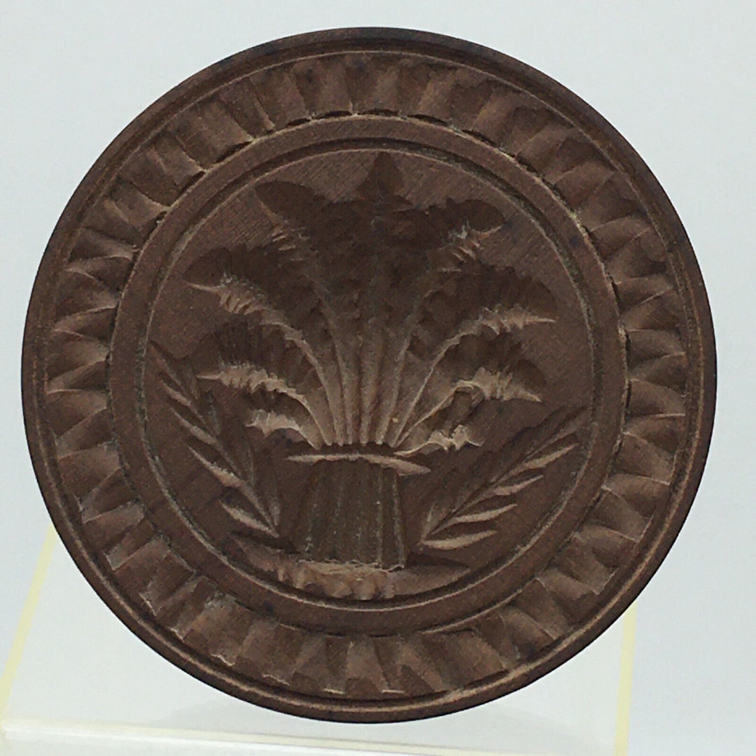 Antique Wooden Sheaf of Wheat Butter Stamp Primitive Folk Art Pie Crust ...