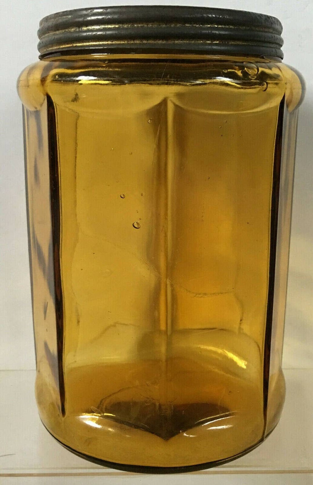 Amber Paneled Depression Era Glass Kitchen Canister Storage Jar W ...