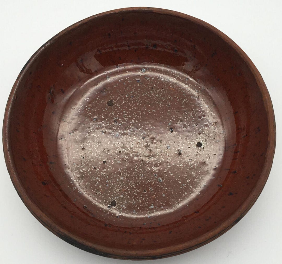 Antique Glazed Redware 6" Bowl Speckled Glaze Interior Unglazed Bottom ...