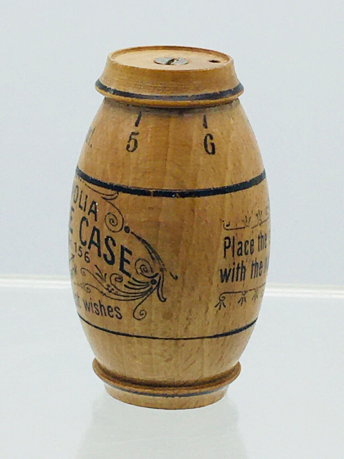 Victorian Magnolia Wood Barrel Needle Case No 156 Best Wishes Empty ...