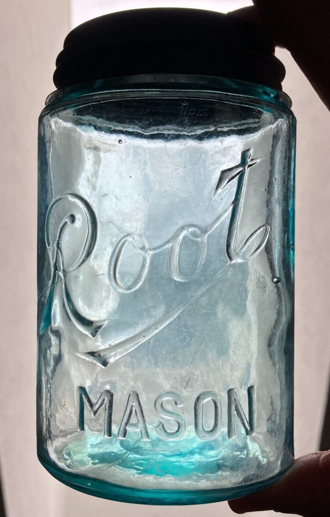 Antique Root Mason Light Blue Pint Smooth Lip Bubbles Canning Fruit Jar ...