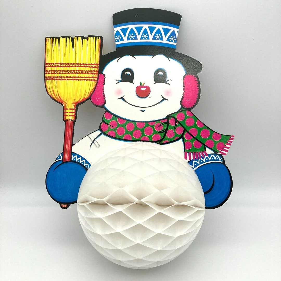 Vintage 1992 Beistle Co USA Hanging Snowman W/ Broom Tissue Paper ...