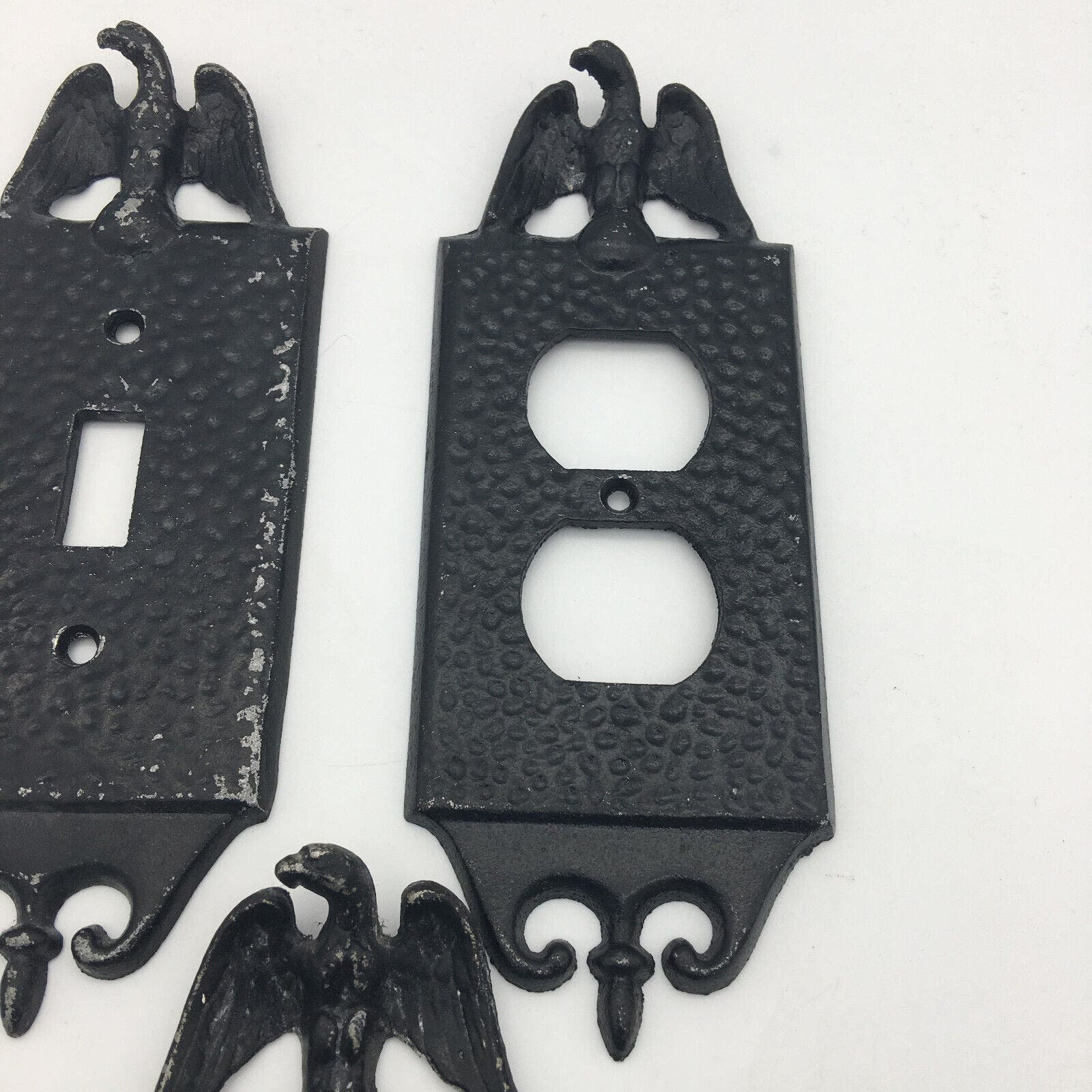 3 Vtg Black Cast Aluminum Textured Metal Eagle Light Switch Plate ...
