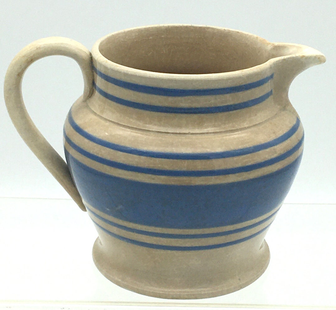 Antique Stained Mochaware Creamware 4" Banded Pitcher Creamer Blue ...