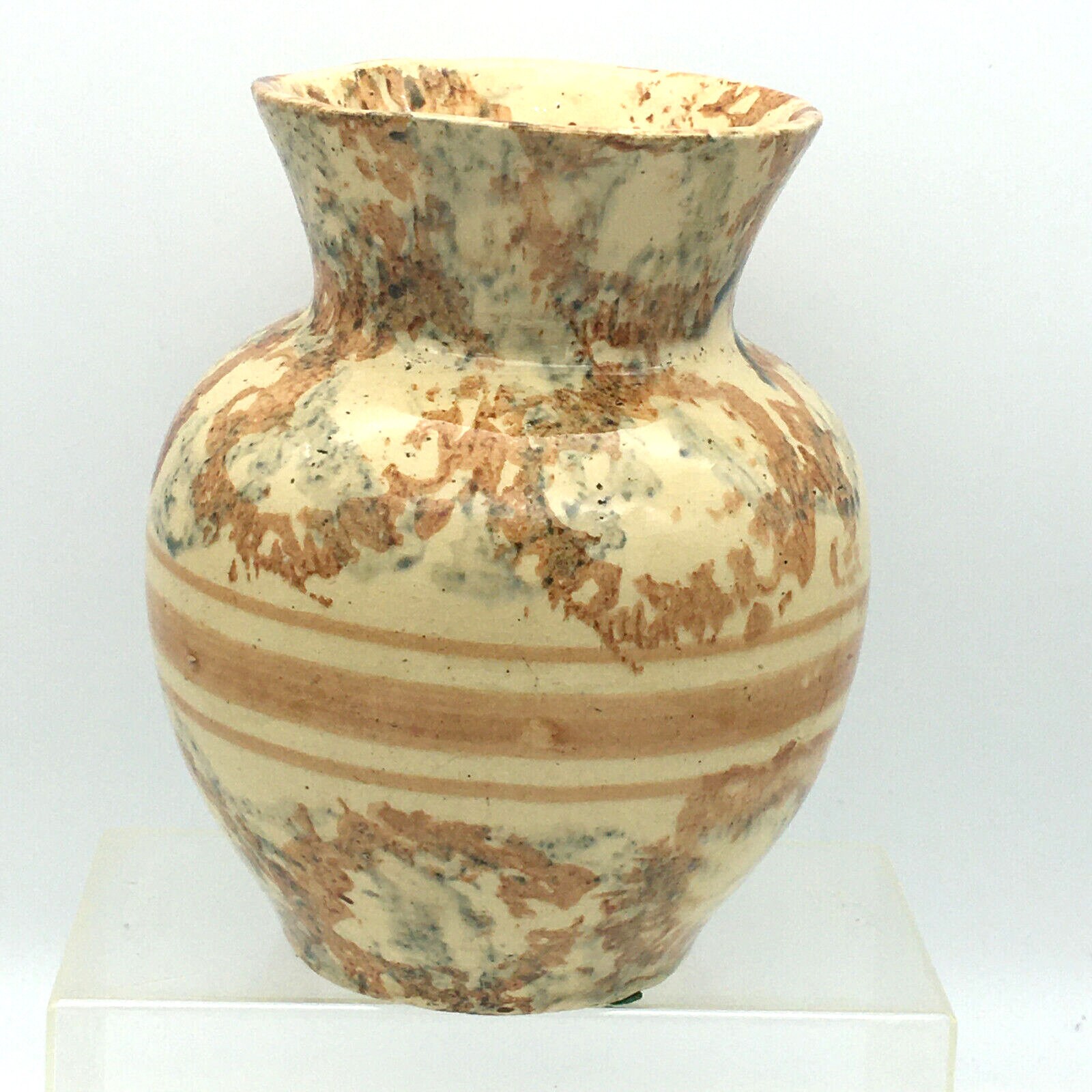 Antique Spongeware Stoneware Green Brown Chainlink Banded Water Pitcher ...