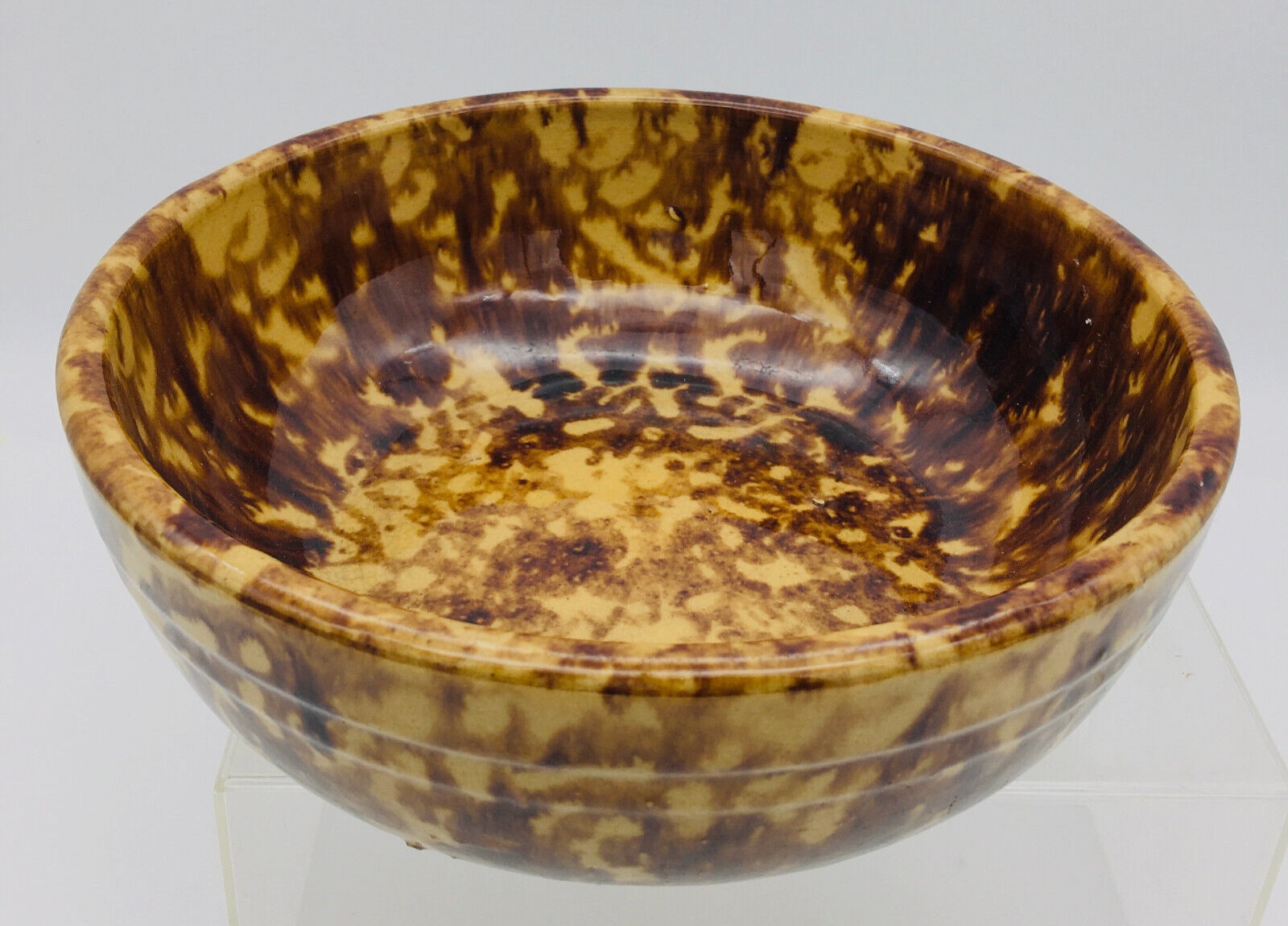 Antique Yellow Ware Bennington Rockingham Pottery 8" Dia Serving Bowl ...