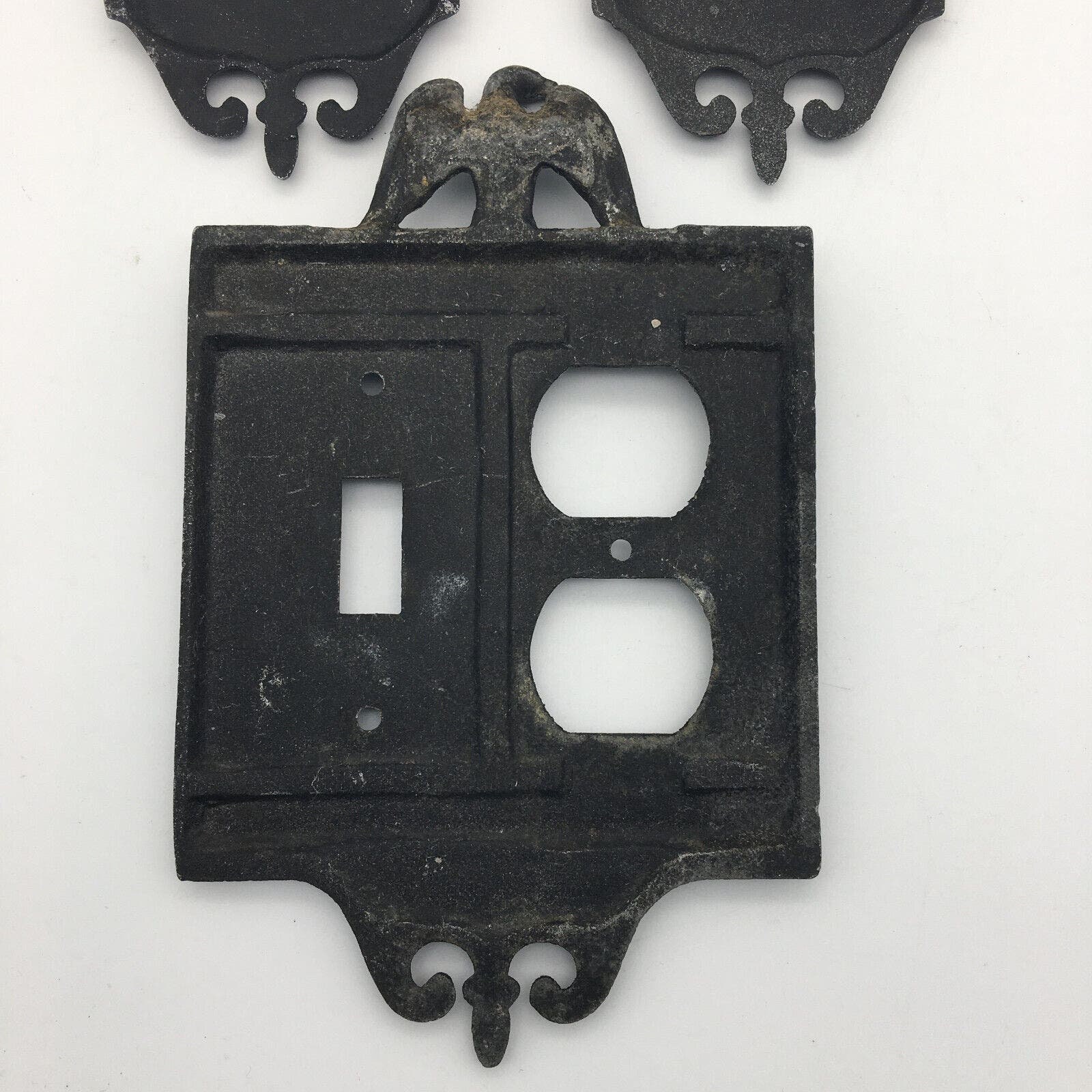 3 Vtg Black Cast Aluminum Textured Metal Eagle Light Switch Plate ...