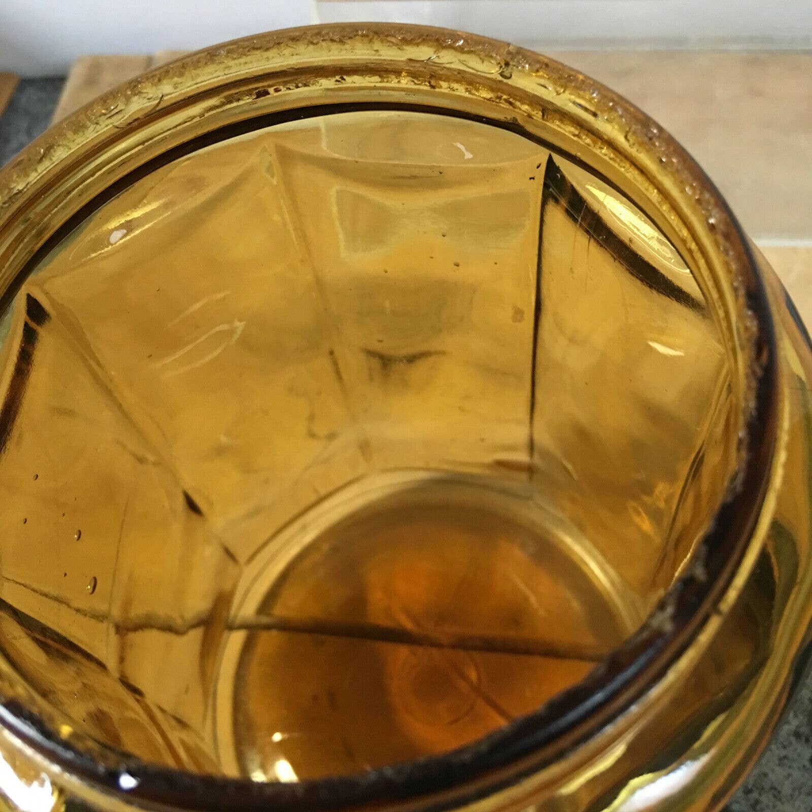 Amber Paneled Depression Era Glass Kitchen Canister Storage Jar W ...