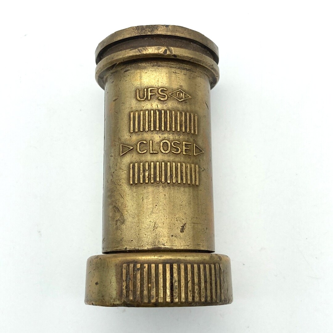 Vintage UFS FM Embossed Solid Brass 4.5" Fire Hose Fireman Nozzle Open ...
