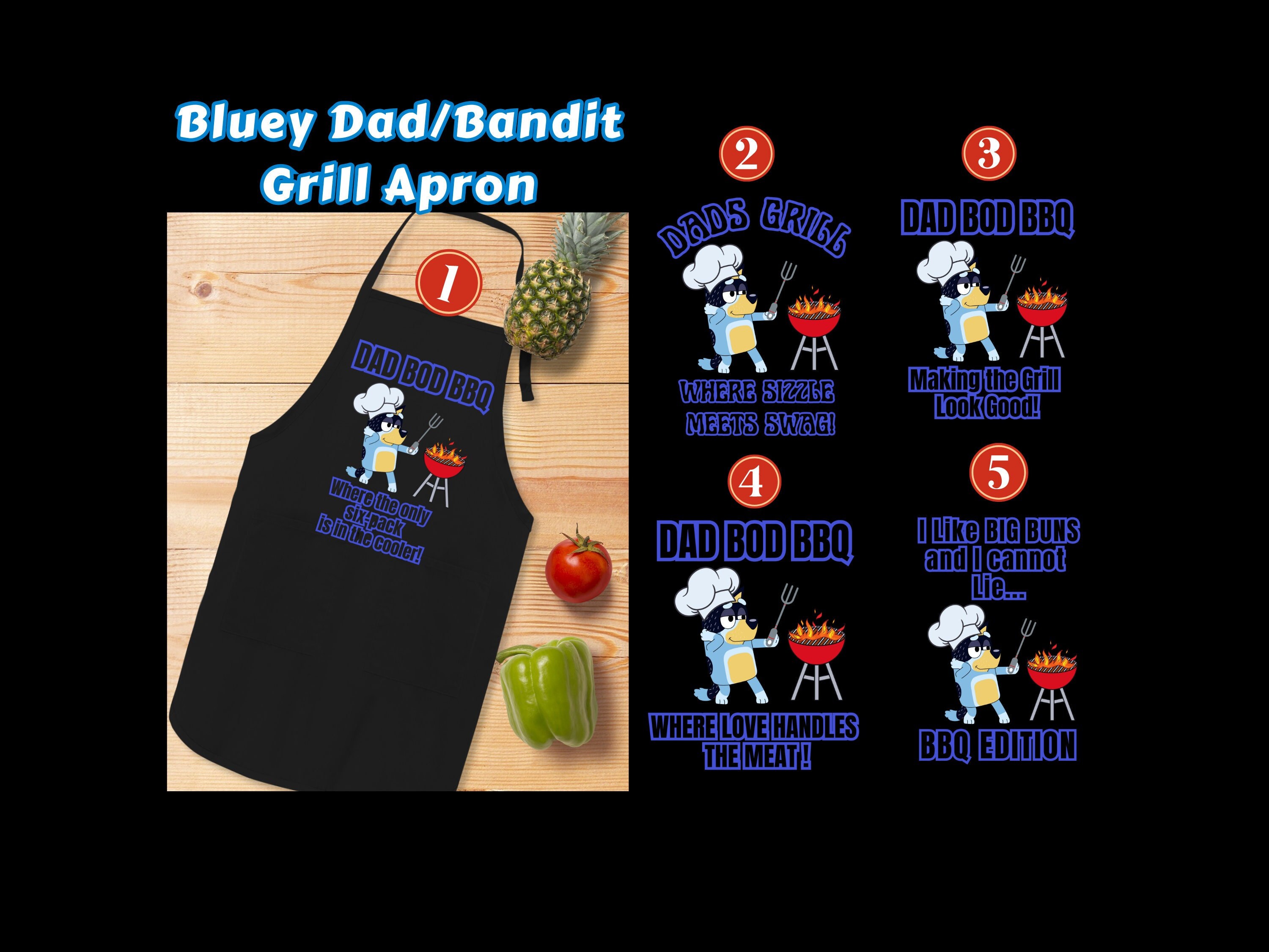 Bluey Bandit Grill Apron, Bluey Fathers Day Gift, Bluey Dad Grill Apron ...