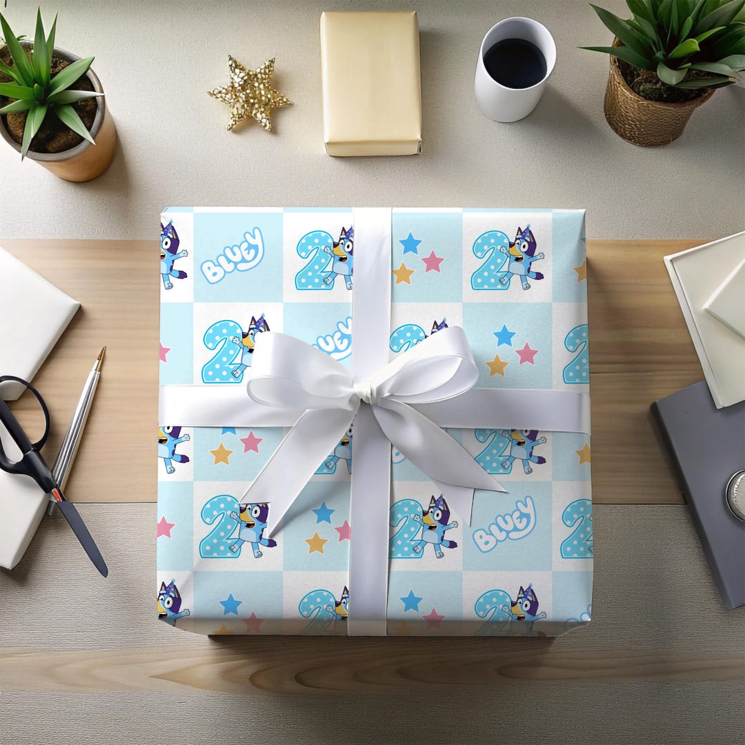 Bluey 2nd Birthday Unisex Wrapping Paper, Bluey Birthday Paper, Bluey ...