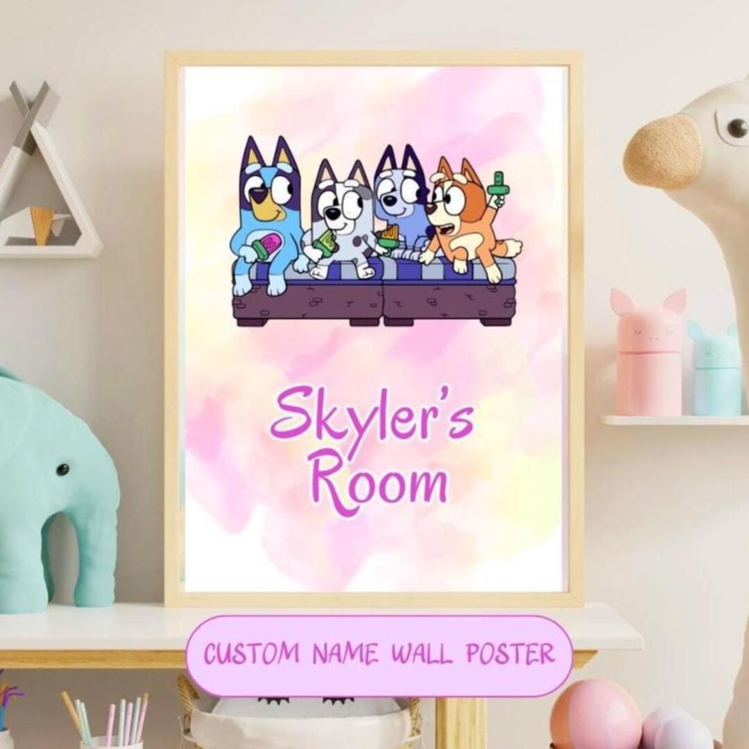 Bluey and Friends Custom Name Wall Poster, Custom Bluey Birthday Party ...
