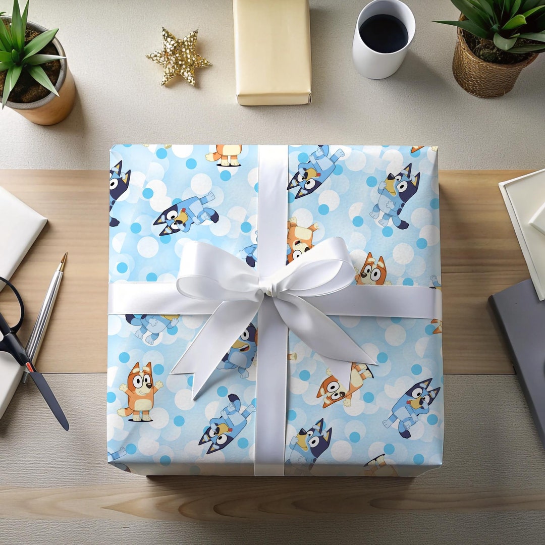 Bluey Birthday Paper Bluey and Bingo, Bandit Heeler, Bluey Gift Wrap ...