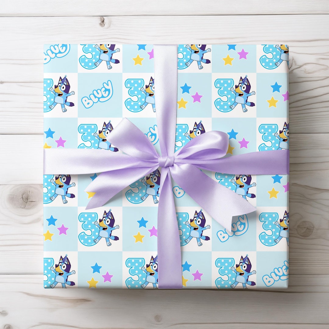 Bluey 3rd Birthday Unisex Wrapping Paper, Bluey Birthday Paper, Bluey ...
