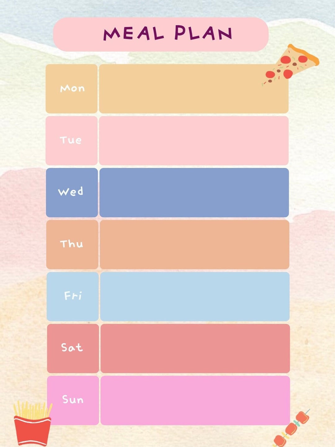 Meal Plan Template Etsy