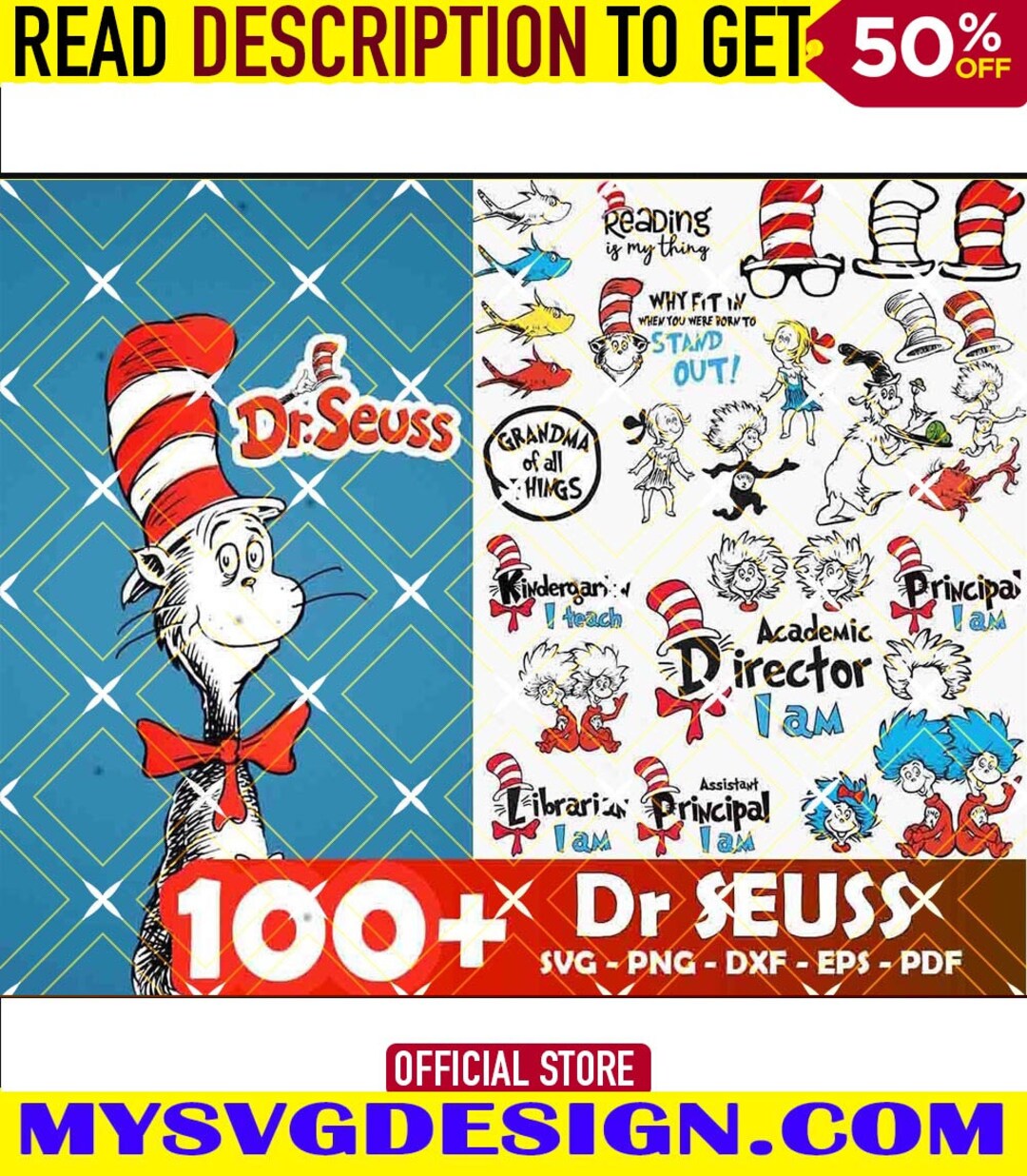 100 Dr Seuss Svg Bundle, Dr Seuss Svg Mega Bundle Cat in the Hat SVG ...